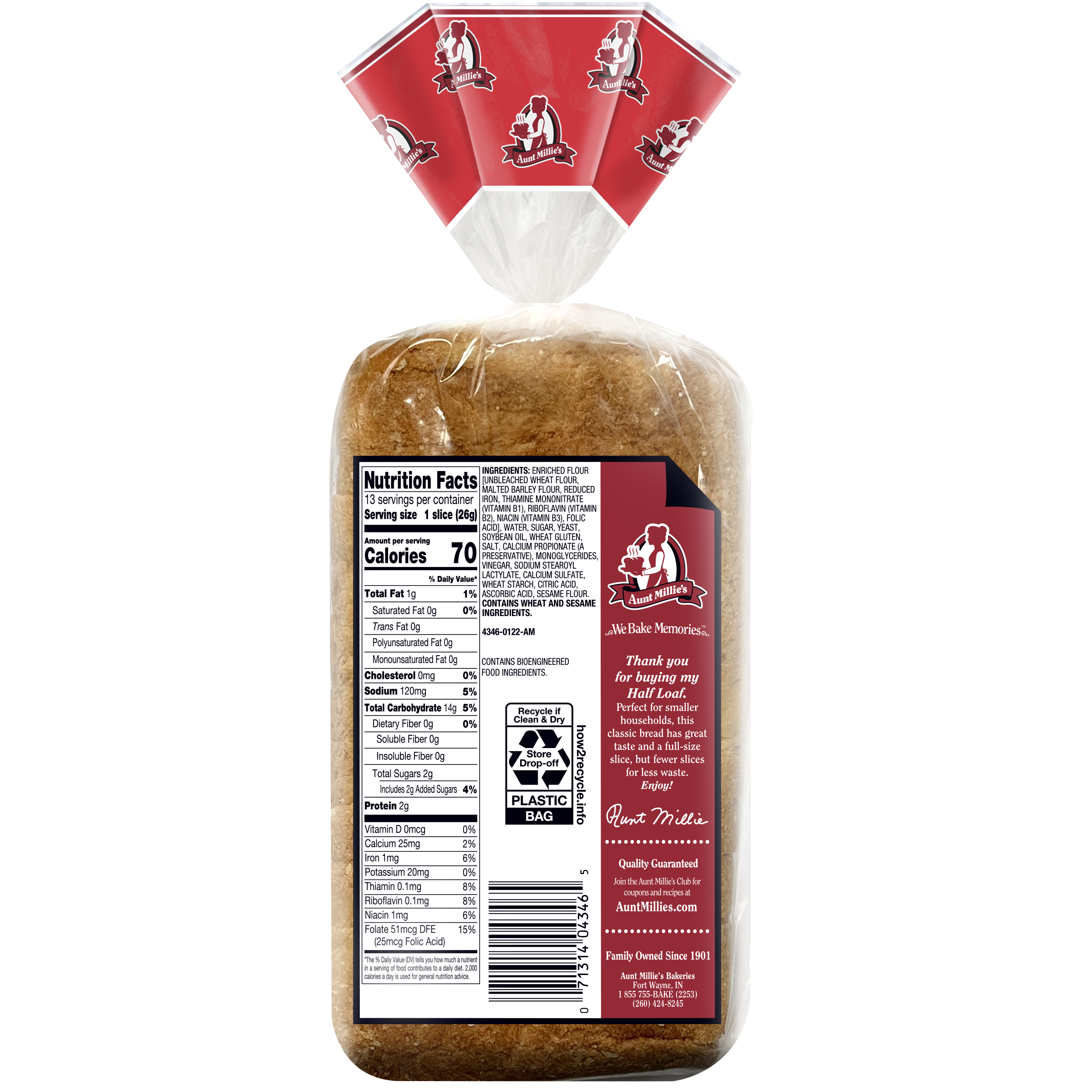 Half Loaf Country White Bread | Aunt Millie's
